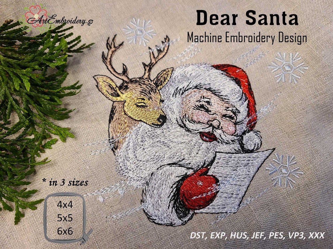 Dear Santa - Machine Embroidery Design in 3 Sizes for Hoop 4x4", 5x5 ...