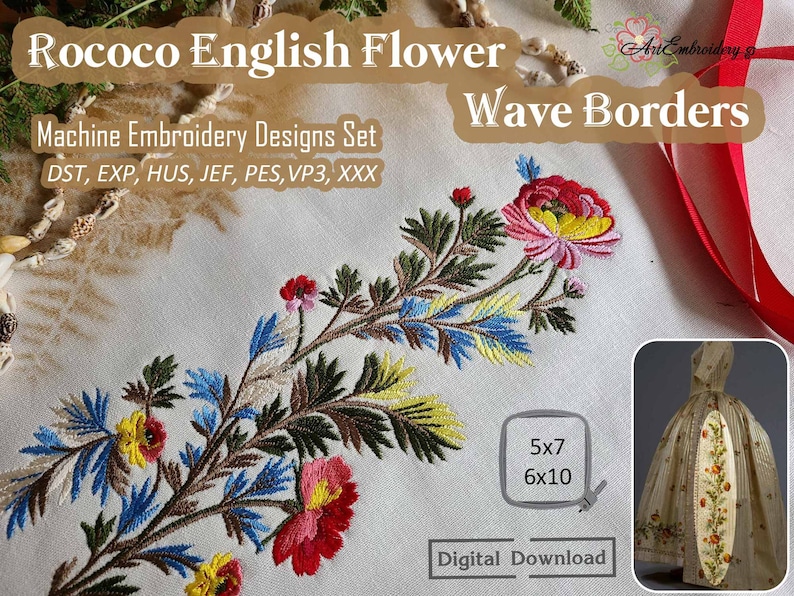 Rococo English Flower Wave Border- Machine Embroidery Designs ...