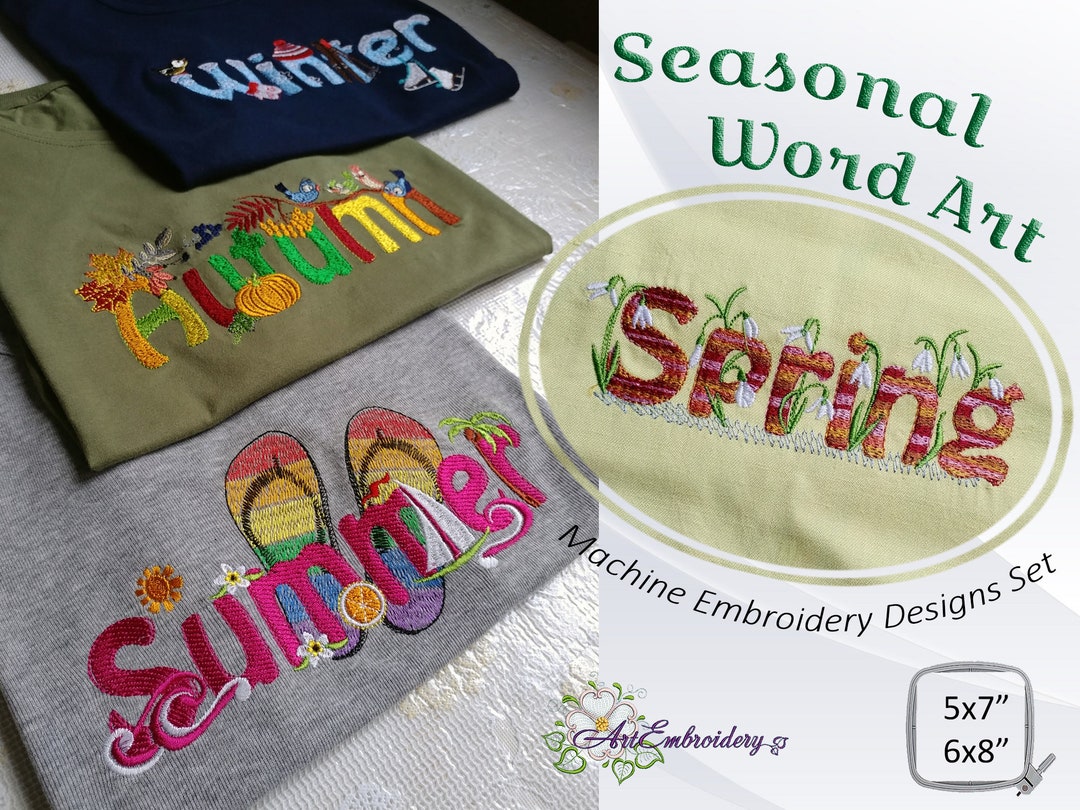 Seasonal Word Art Machine Embroidery Designs (5x7, 6x8 Hoops) - Etsy