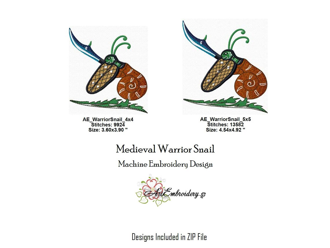 Medieval Warrior Snail Machine Embroidery Mythical Beast - Etsy