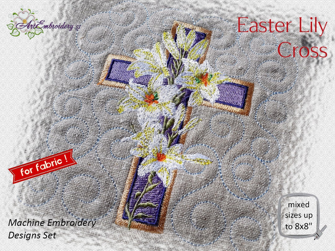 Easter Lily Cross: Machine Embroidery Design Set (up to 8x8) - Etsy