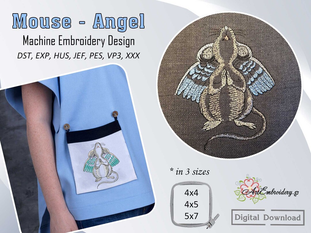 Mouse-angel - Machine Embroidery Animal Design in 3 Sizes for Hoop 4x5 ...