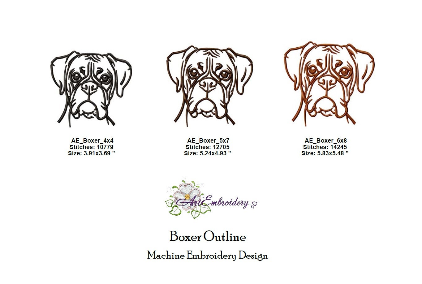Boxer Outline Machine Embroidery Design in 3 Sizes - Etsy