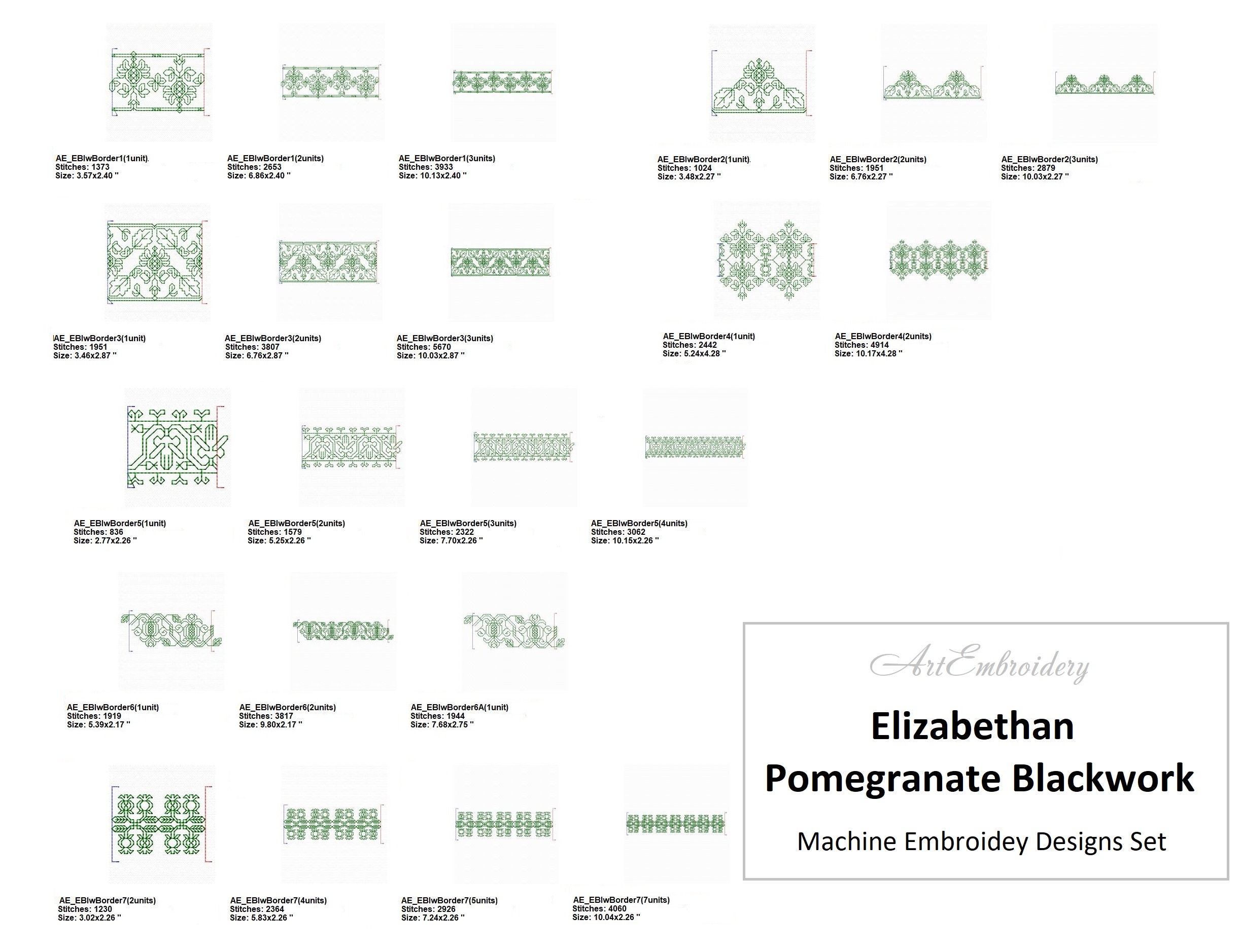 Elizabethan Pomegranate Blackwork Borders - Machine Embroidery Designs ...