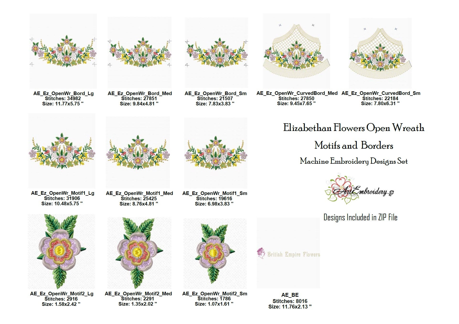 Elizabethan Flowers Open Wreath Motifs Strait and Curved - Etsy