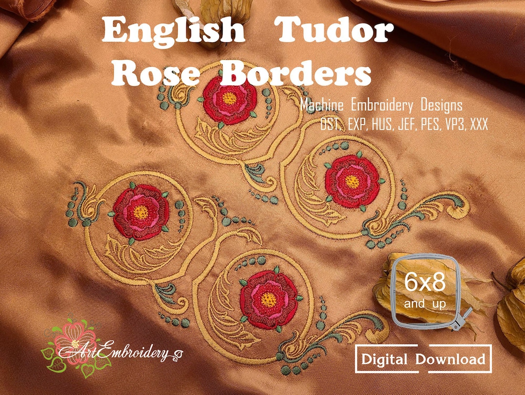 English Tudor Rose Borders - Machine Embroidery Designs, Digital ...