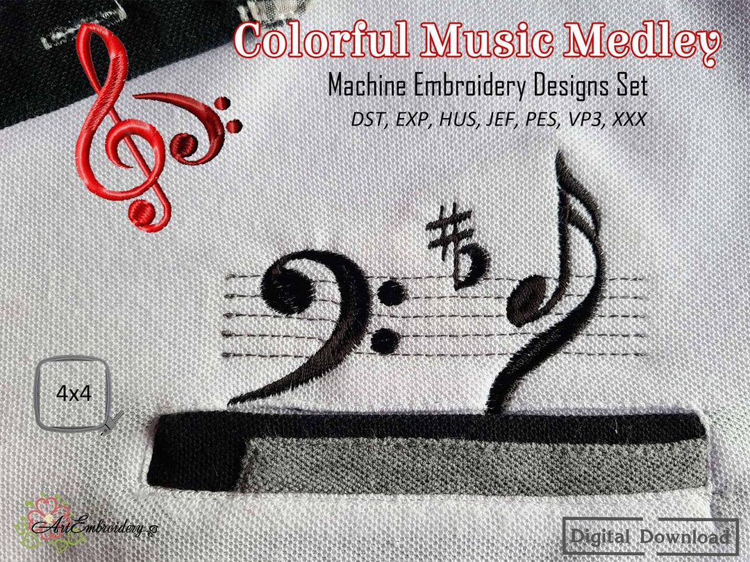 Colorful Music Medley Set - Machine Embroidery Designs Musical Symbols ...