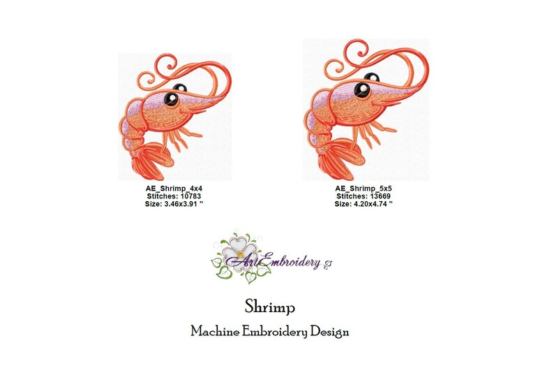 Shrimp Machine Embroidery Design in 2 Sizes | Etsy