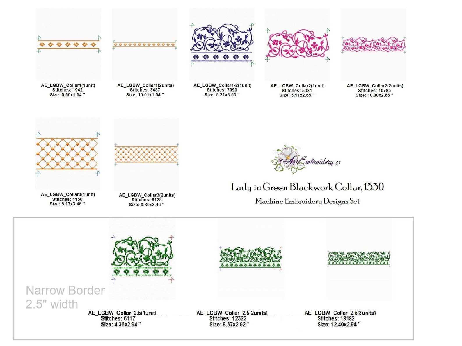 Lady in Green Blackwork Collar Machine Embroidery Designs | Etsy