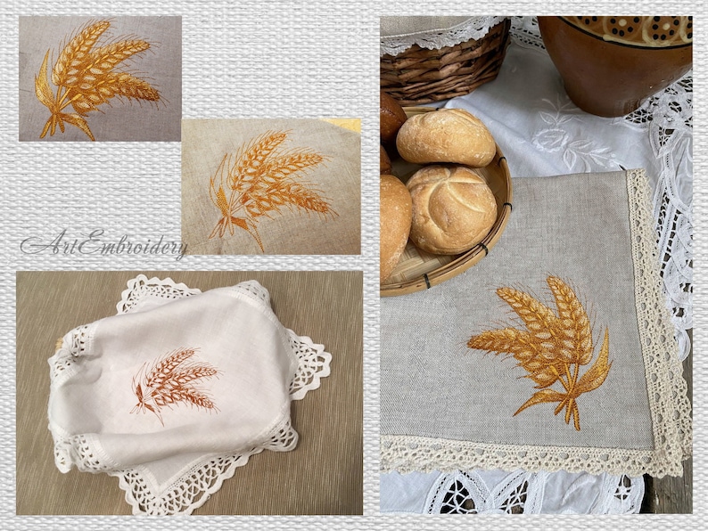 Ears of Barley Machine Embroidery Designs: Redwork & Filled (6x8", 8x8 ...