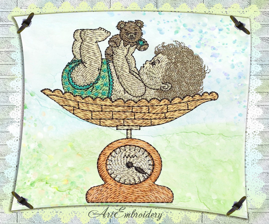 Baby on Scale - Machine Embroidery Design, 2sizes, 4x4 and 5x5" Hoop ...