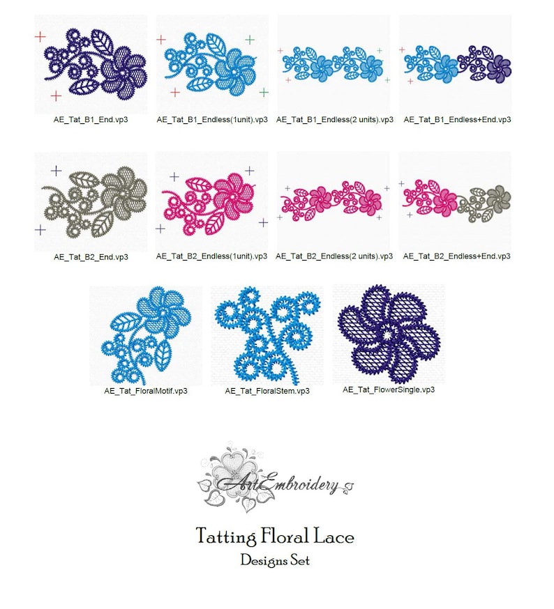 Tatting Floral Lace FSL Embroidery Designs: 4x4, 5x7 Hoops (digital ...