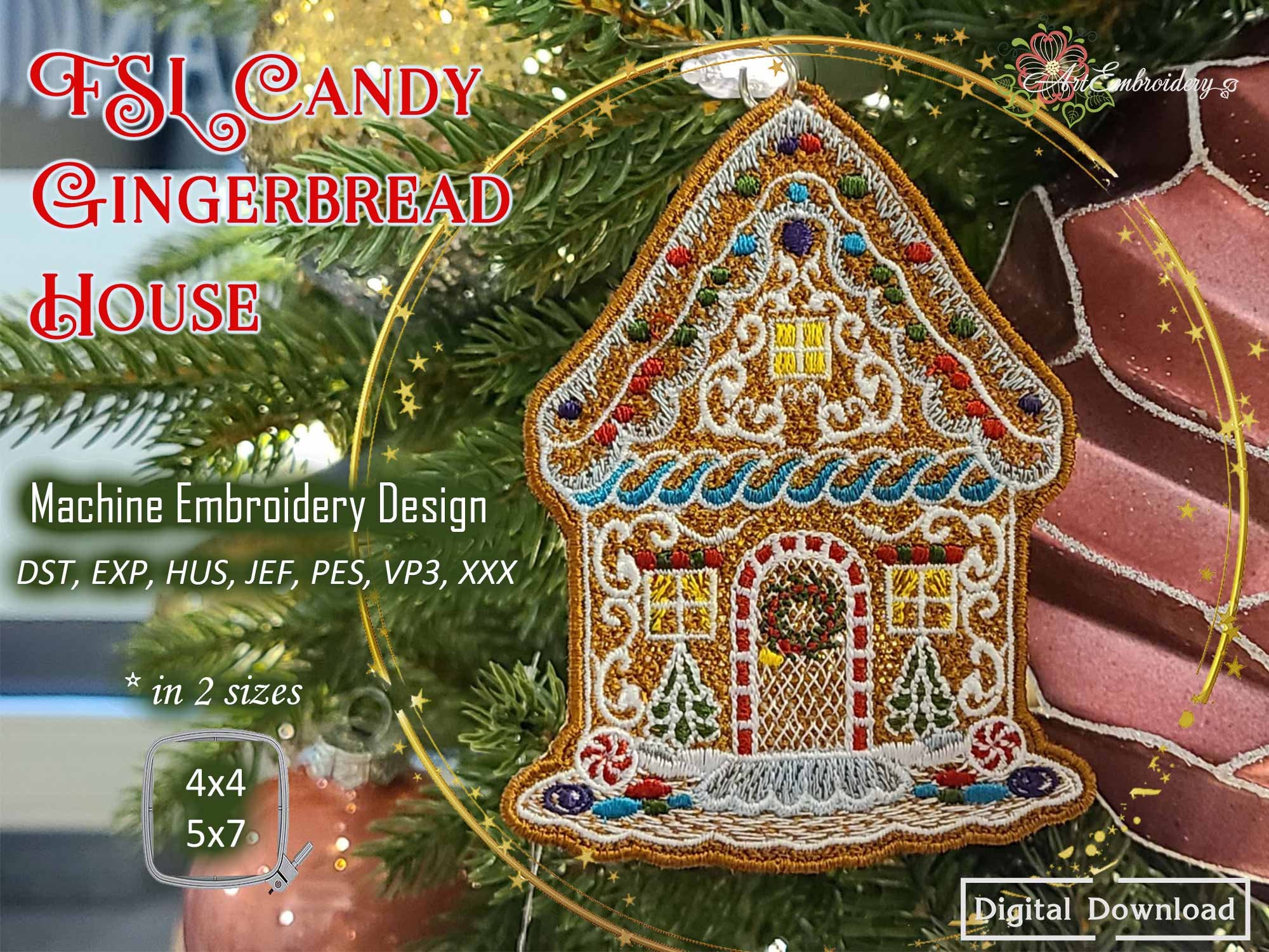 FSL Candy Gingerbread House: Christmas Lace Embroidery Design (4x4 and ...