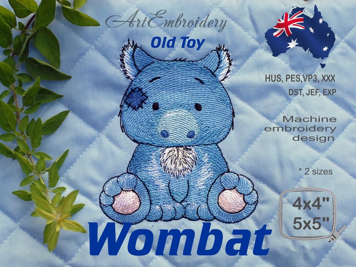 Wombat - Old Toy Machine Embroidery Design in 2 Sizes for Hoop 4x4 and ...