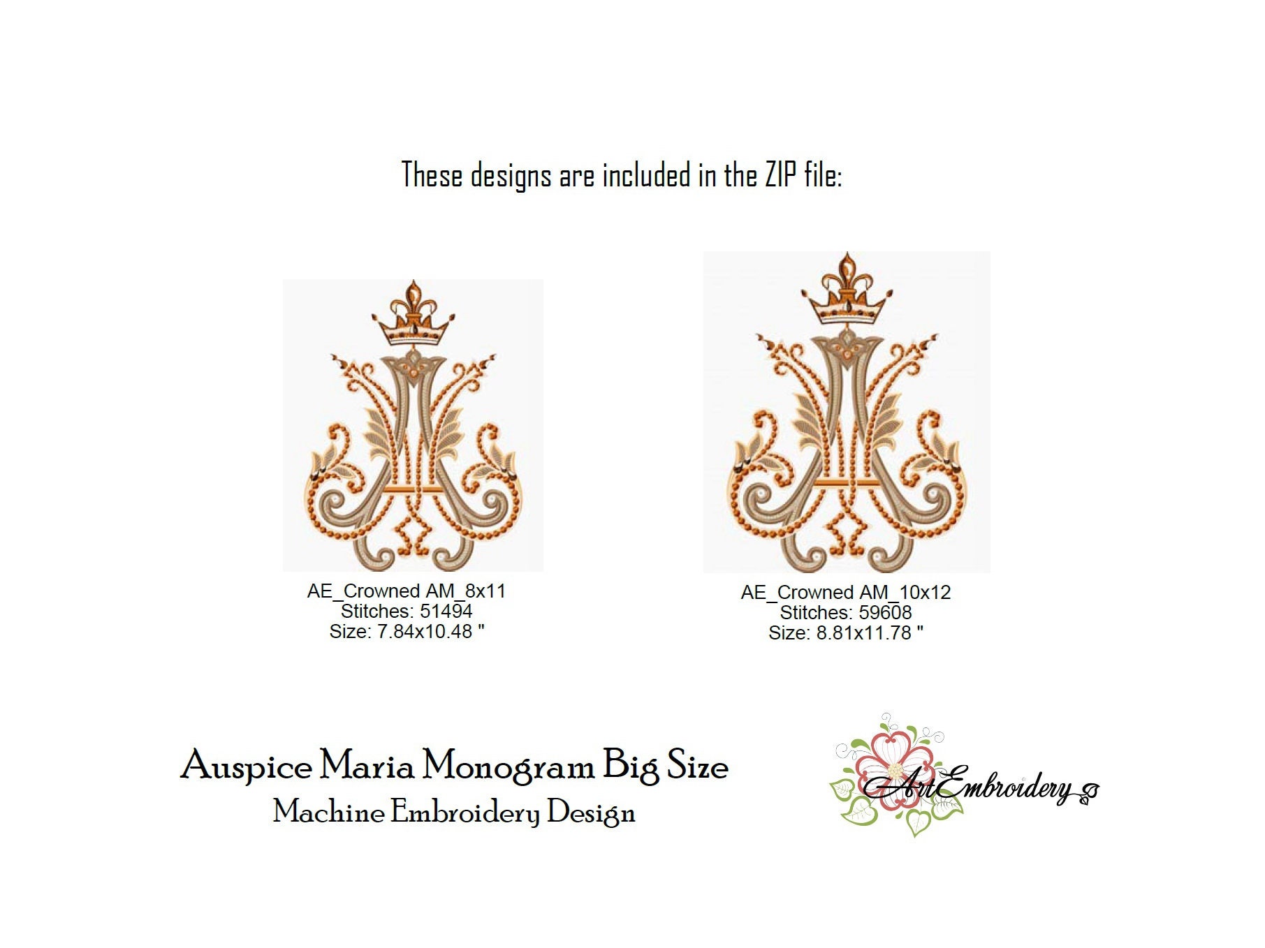 Auspice Maria Monogram Machine Embroidery Design (8x12", 10x12") - Etsy