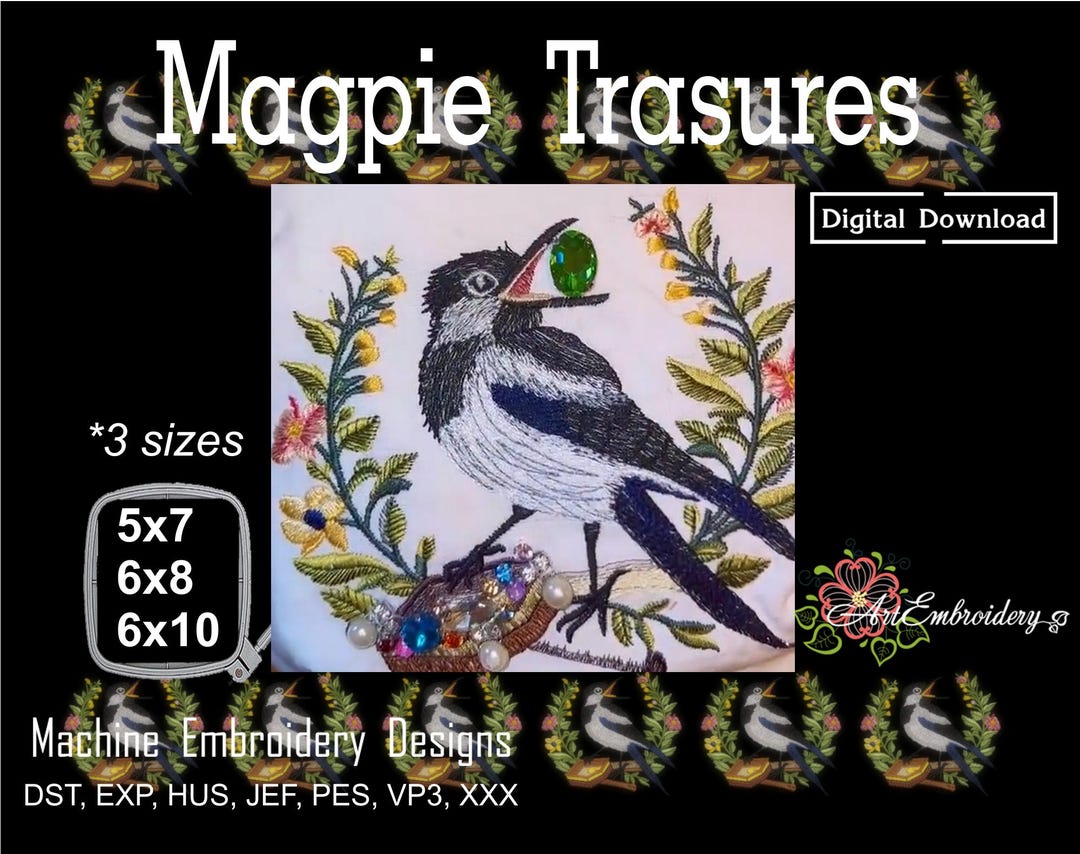Vintage Magpie Bird Machine Embroidery Design (digital Download) - Etsy UK