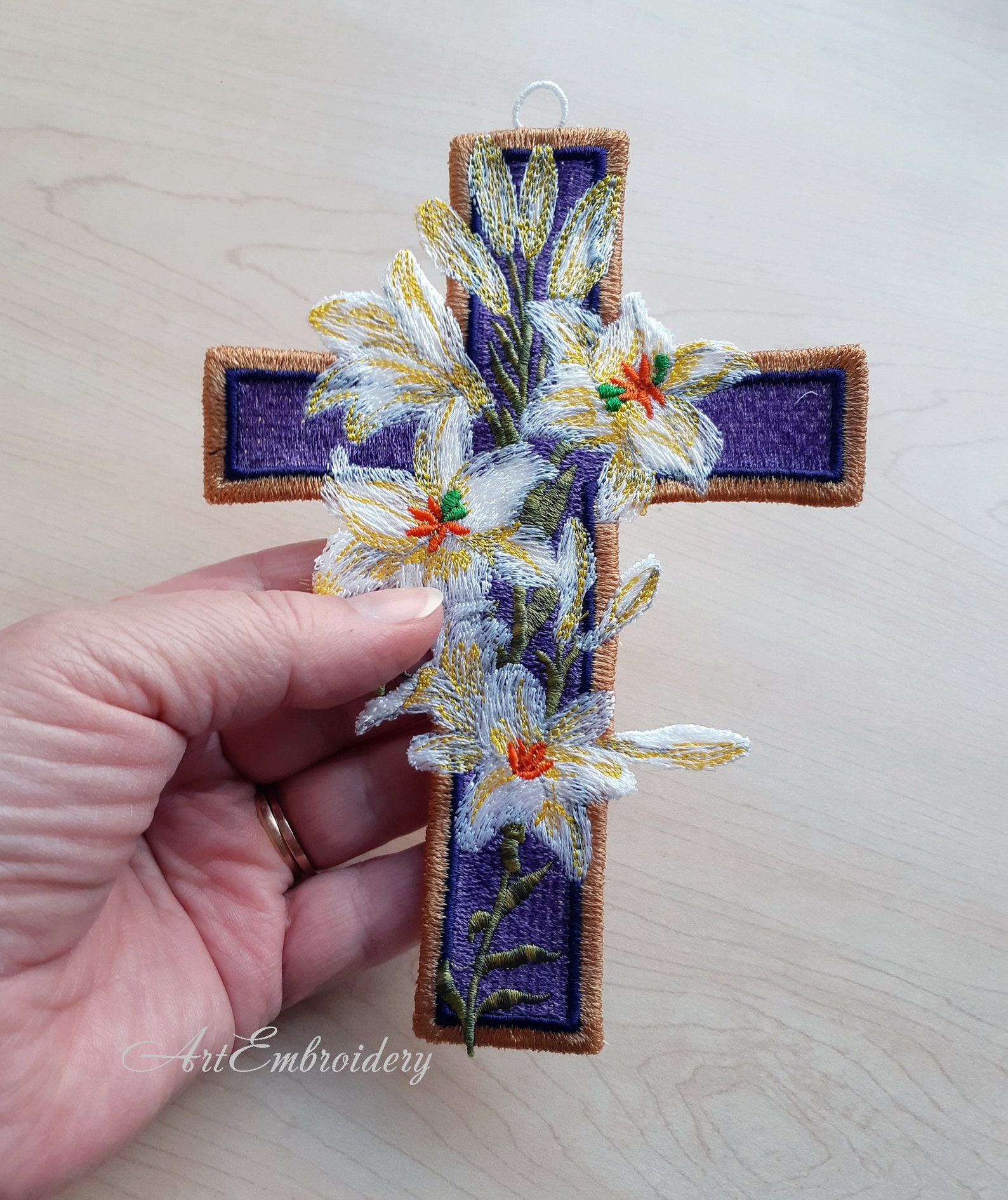 FSL Easter Lily Cross Machine Embroidery Freestanding Lace | Etsy