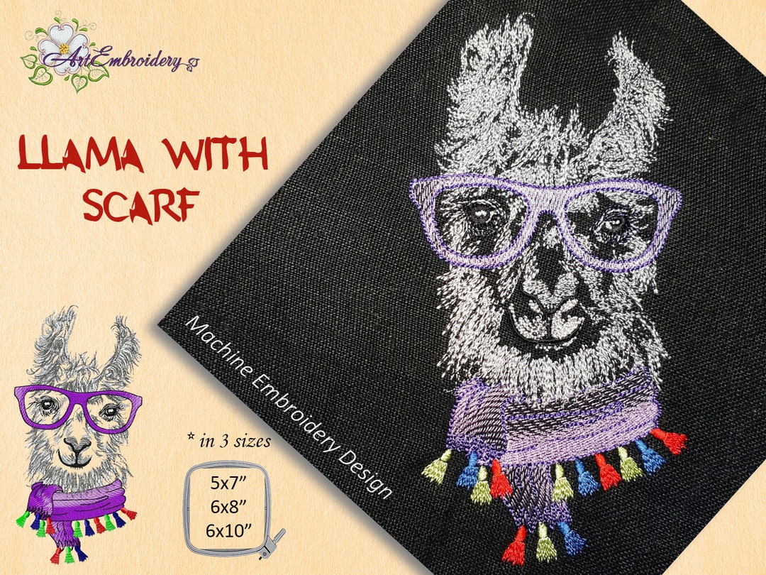 Llama With Scarf Machine Embroidery Design (5x7, 6x8, 6x10 Hoops) - Etsy