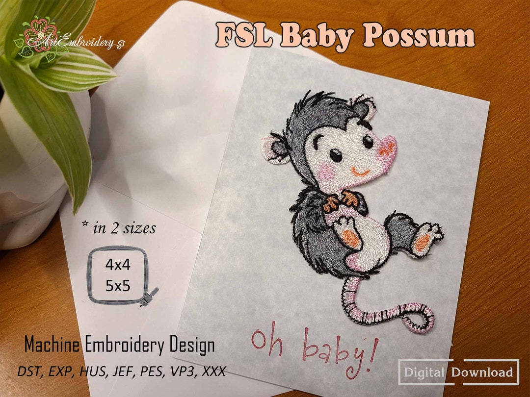 FSL Baby Possum – Machine Embroidery ITH Lace Project Animals Design in ...