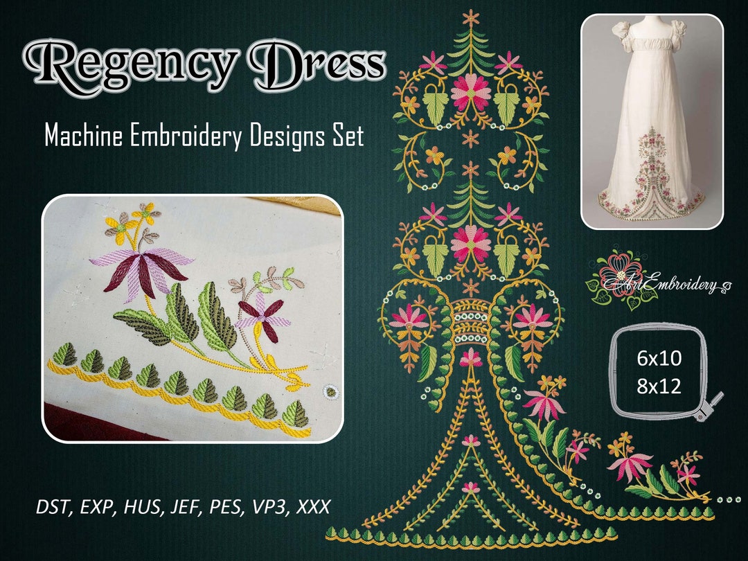 Regency Dress - Machine Embroidery Designs Set for Hoop up to 8x12" - Etsy