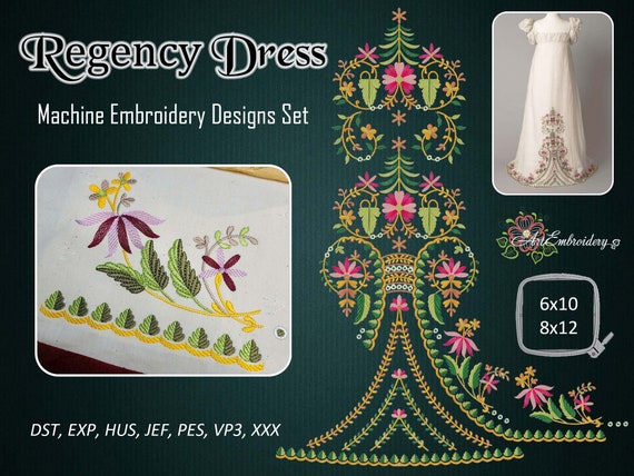 Regency Dress Machine Embroidery Designs Set for Hoop up to | Etsy