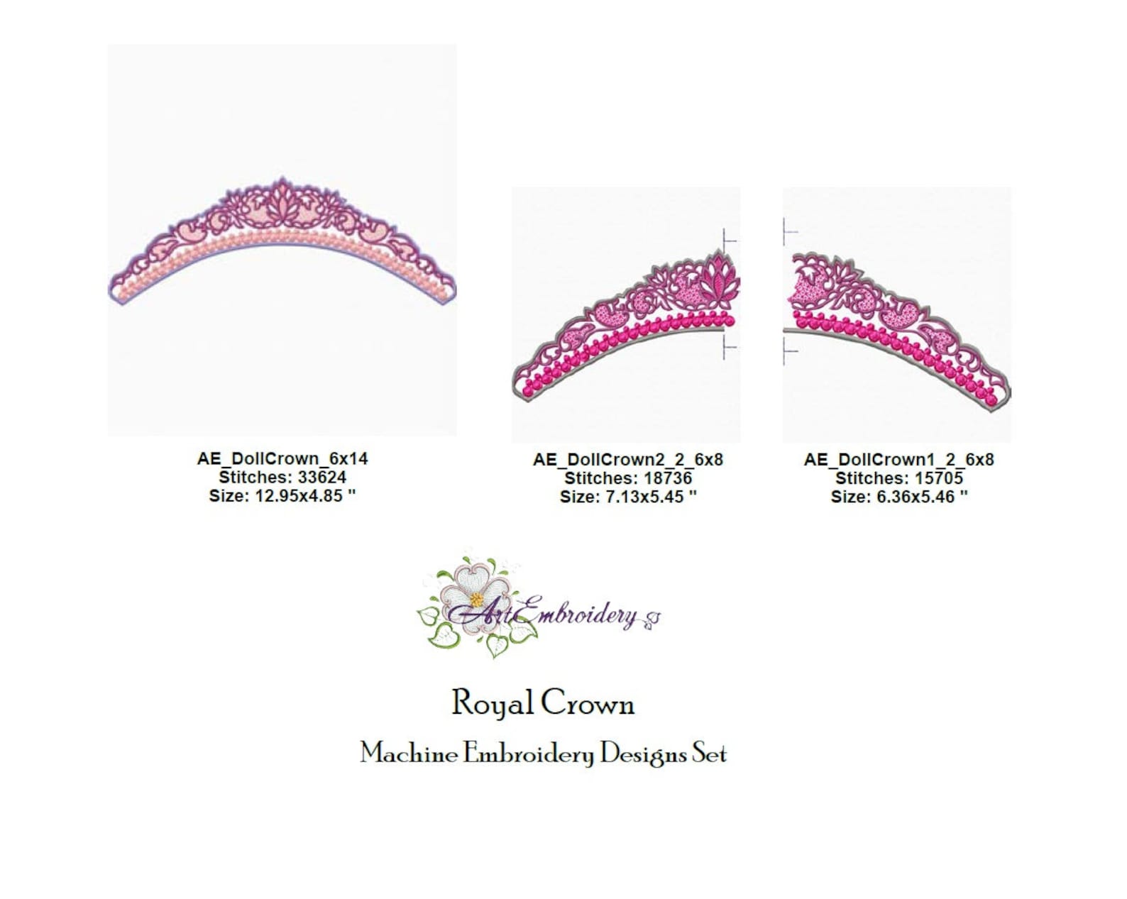 Royal Crown Machine Embroidery Design: 16-18" Dolls (6x8", 6x14" Hoops ...
