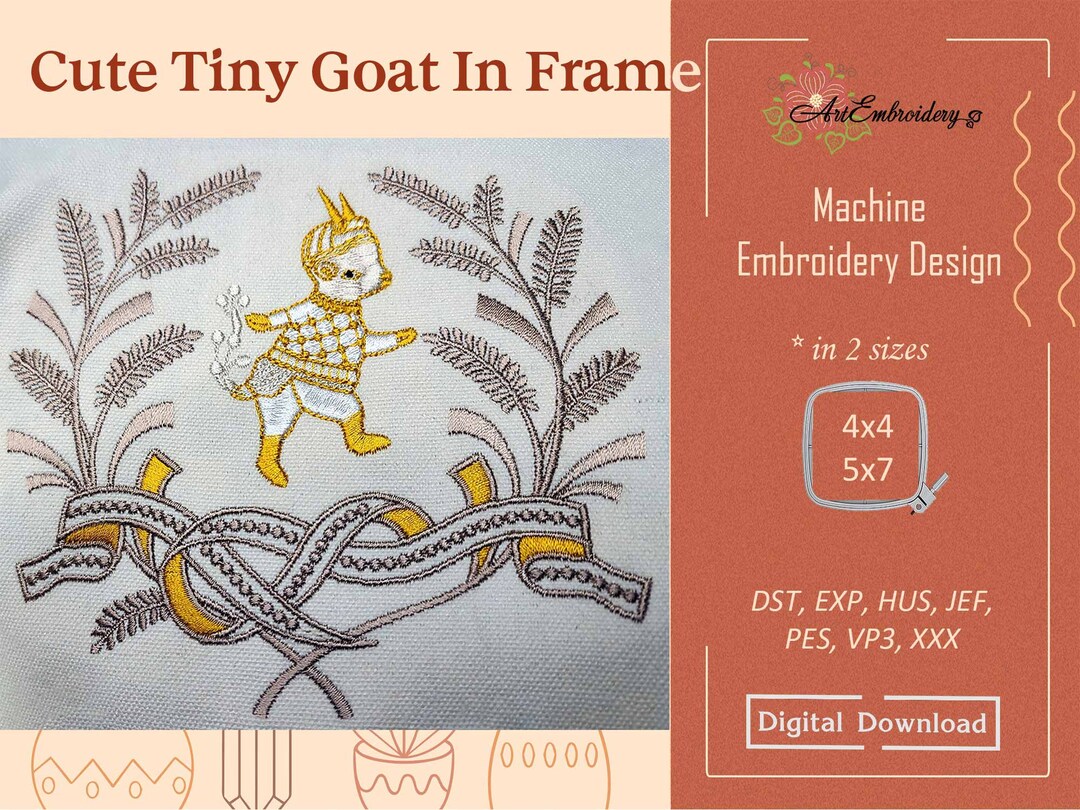 Cute Tiny Goat in Frame - Machine Embroidery Dreamlike Fairytale Animal ...