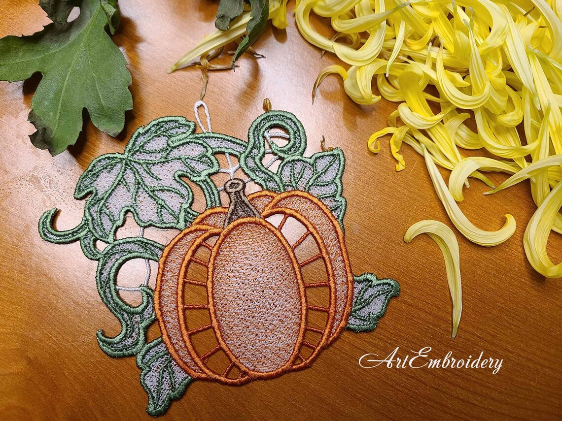 FSL Pumpkin Machine Embroidery Design: Veggies Lace Project (digital ...
