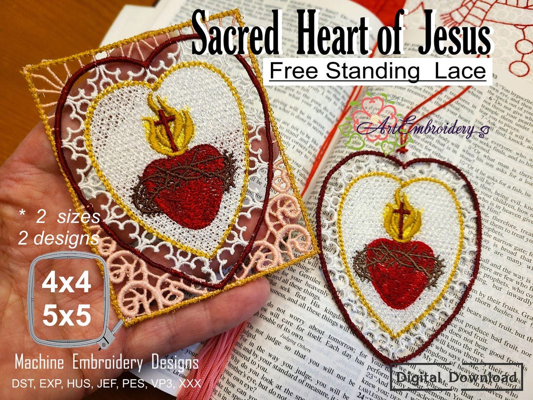 FSL Sacred Heart- Machine Embroidery Designs - Religious Lace Hoop 4x4 ...