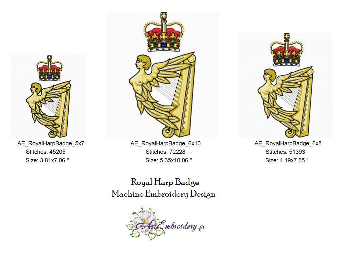 Royal Harp Badge Machine Embroidery Design: Tudor Heraldry (5x7, 6x8 ...