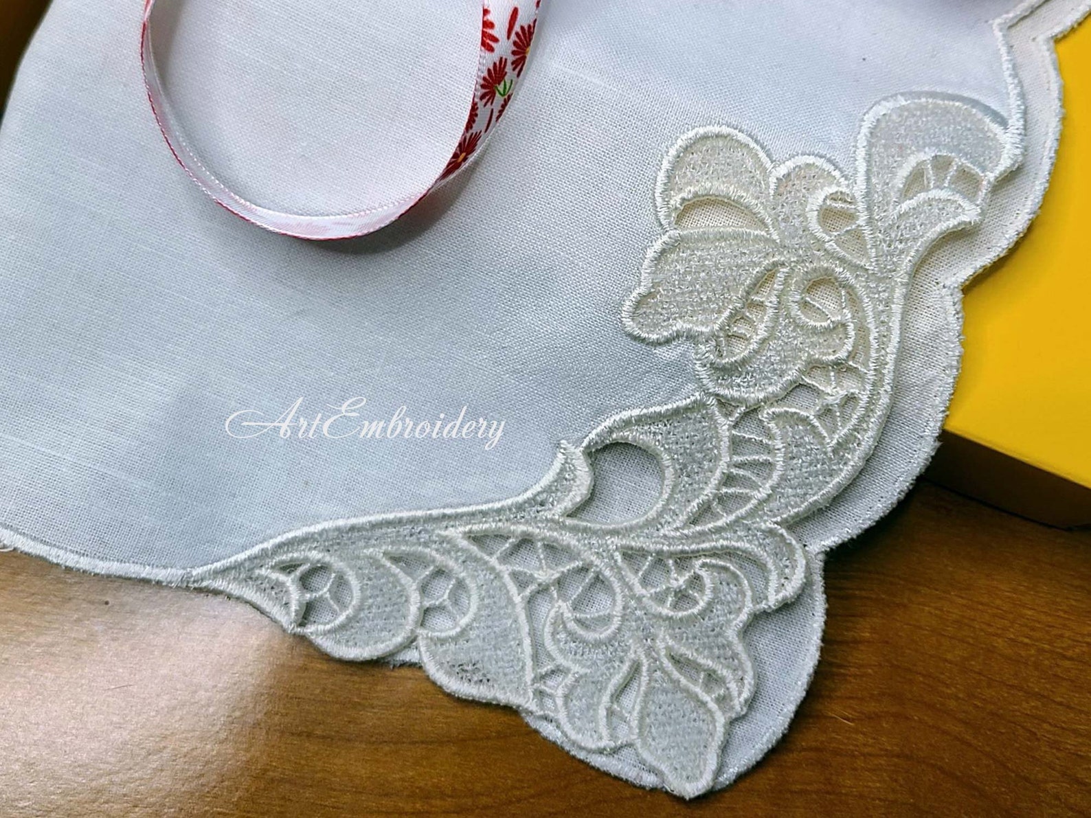 Handkerchief With Lace Corner Machine Embroidery Design in 2 - Etsy