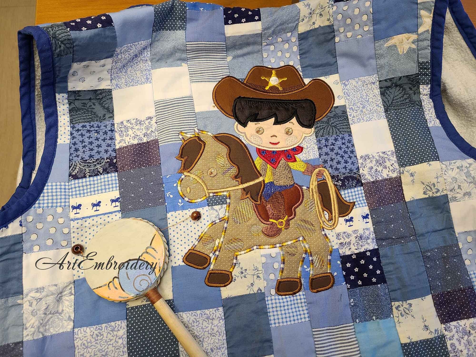 Young Cowboy Applique - Machine Embroidery Design (6x10, 8x12, 10x14 ...