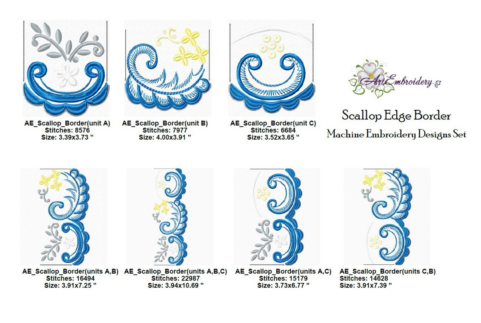 Scallop Edge Border Machine Embroidery Design: 4x4 to 8x12" Hoops ...