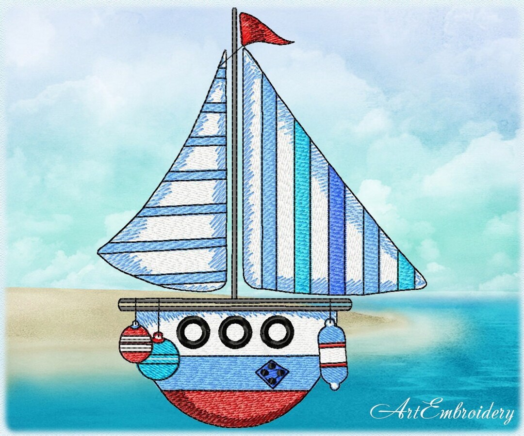 Ship, Sailboat, Boat - Machine Embroidery Transport Design in Three ...