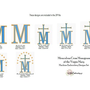 Virgin Mary Monogram Embroidery Design: Miraculous Cross (digital File ...