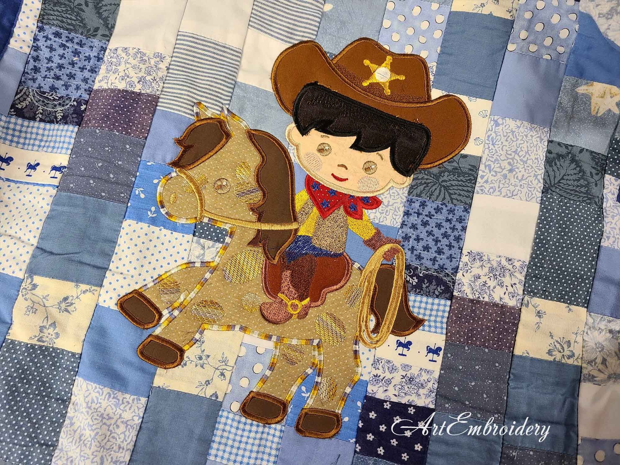 Young Cowboy Applique - Machine Embroidery Design (6x10, 8x12, 10x14 ...