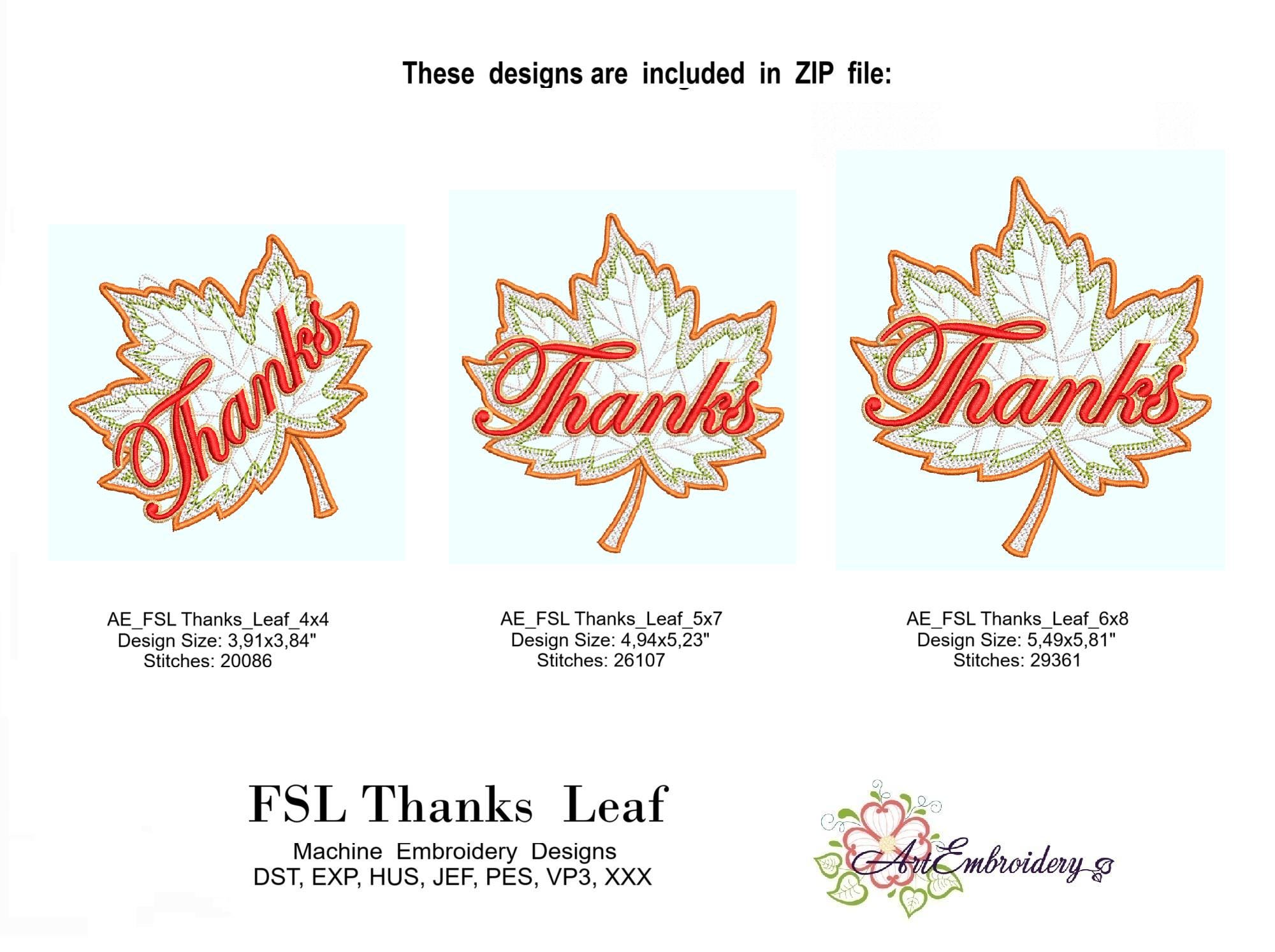 FSL Thanks Leaf - Machine Embroidery ITH Thanksgiving Lace Project ...
