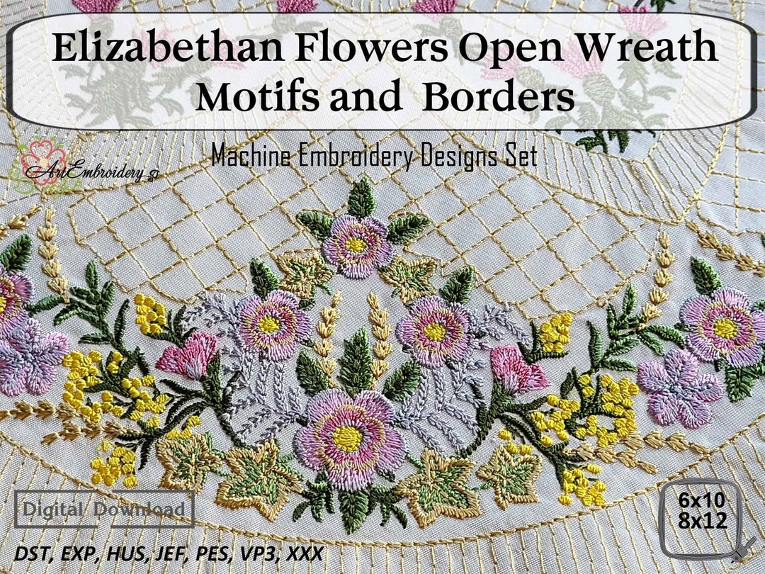 Elizabethan Flowers Open Wreath Motifs, Strait and Curved Borders ...