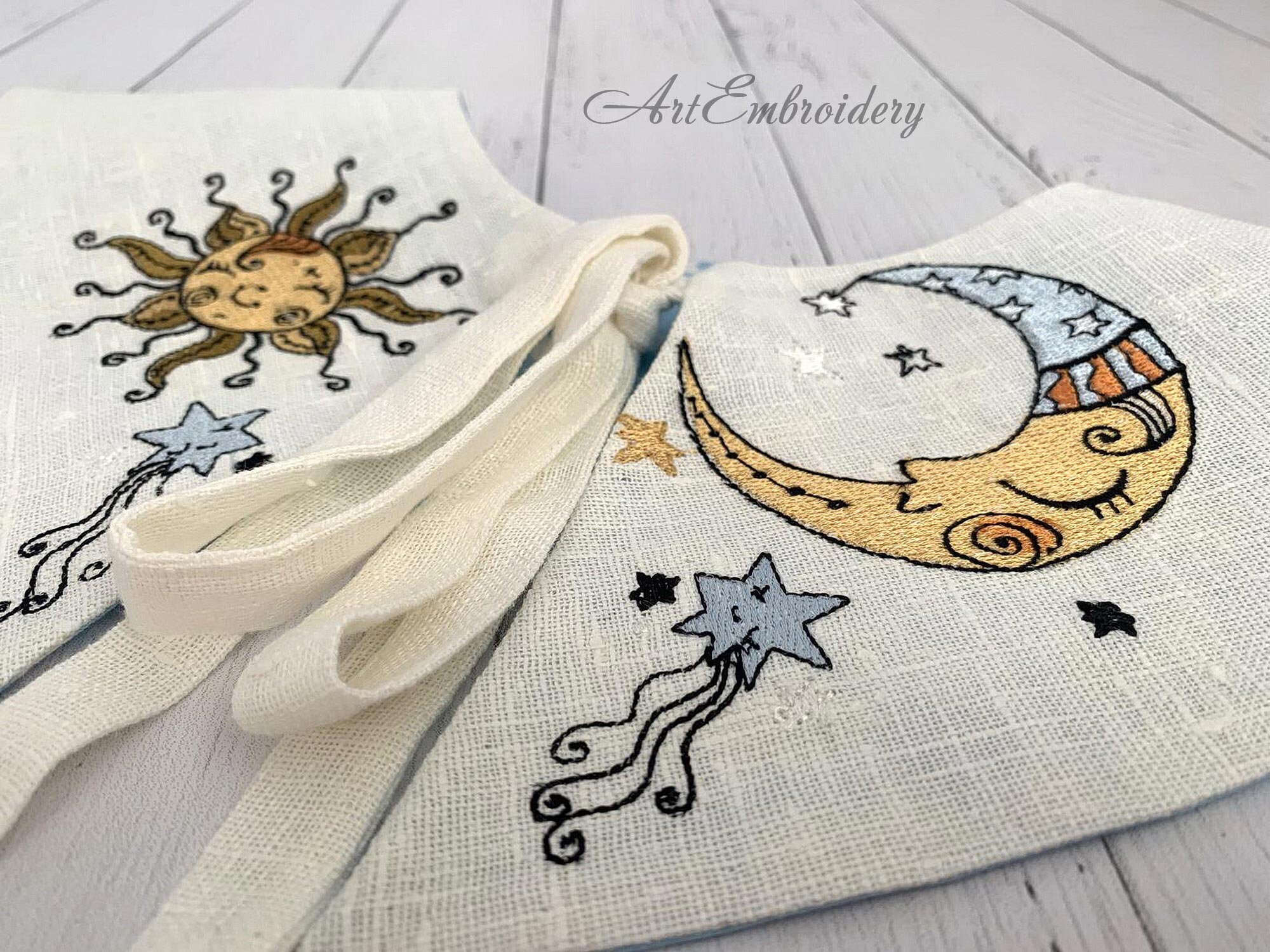 Smiling Sun and Moon Machine Embroidery Designs Set for Hoop | Etsy