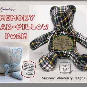 Memory Bear - Pillow Poem Machine Embroidery Designs Set for Hoops 4x4 ...