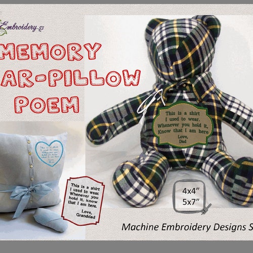 Memory Bear Pillow Poem Machine Embroidery Designs Set for | Etsy