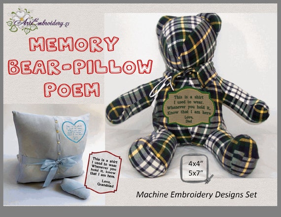 Memory Bear Pillow Poem Machine Embroidery Designs Set for - Etsy