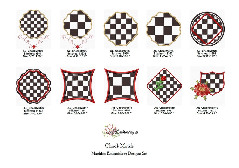 Black & White Check Embroidery Designs: Floral Motifs (4x4 to 5x7 Hoop ...