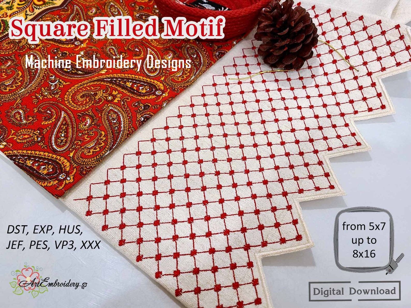 Square Filled Motif Machine Embroidery Design: Edge Border (digital ...