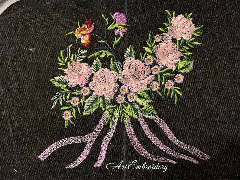 Marie Roses Bouquet Machine Embroidery Flowers Design in 4 - Etsy