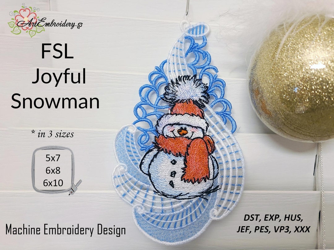 FSL Snowman Machine Embroidery Design: Christmas Ornament (5x7, 6x8 ...