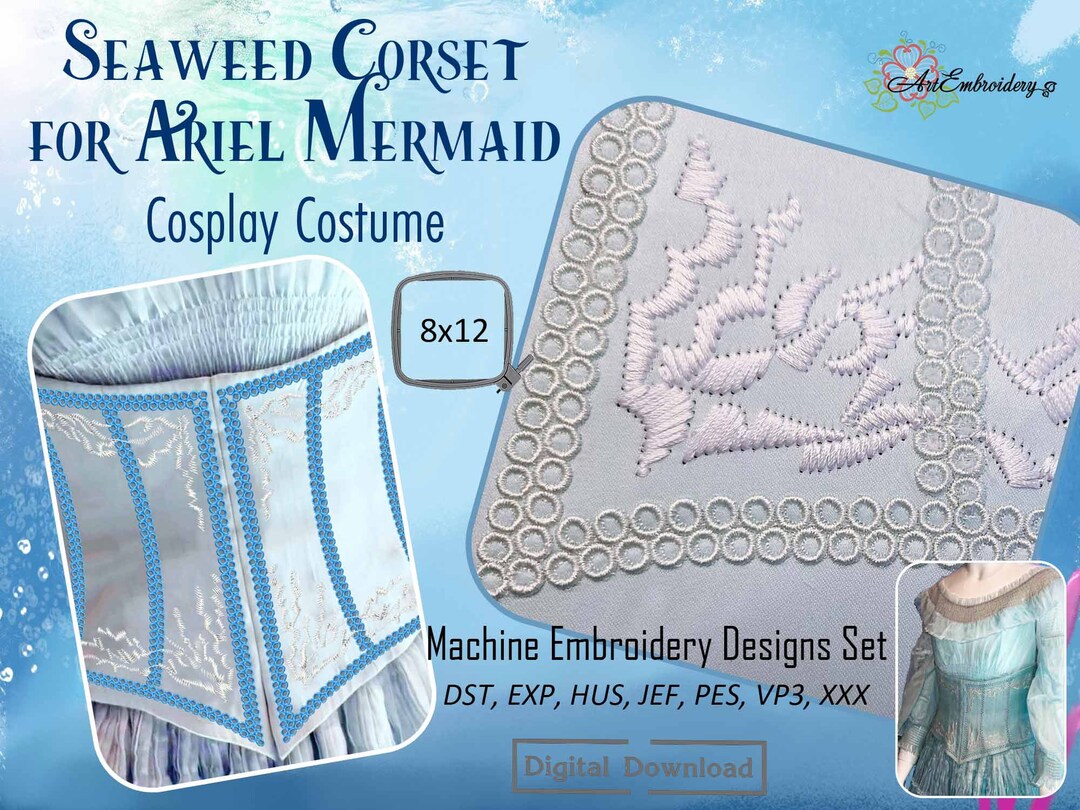 Seaweed Corset for Ariel Mermaid Cosplay Costume - Machine Embroidery ...