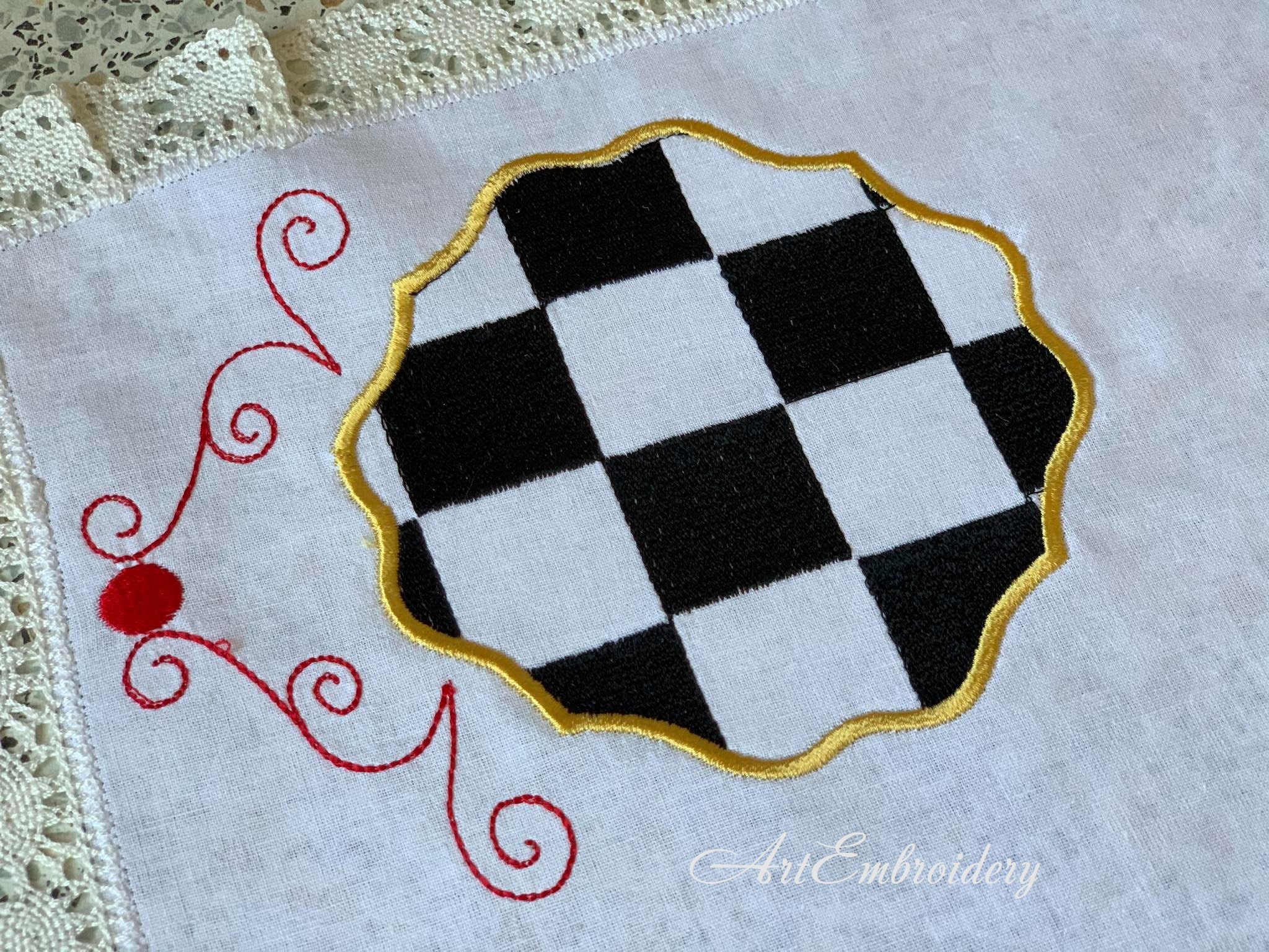 Black & White Check Embroidery Designs: Floral Motifs (4x4 to 5x7 Hoop ...