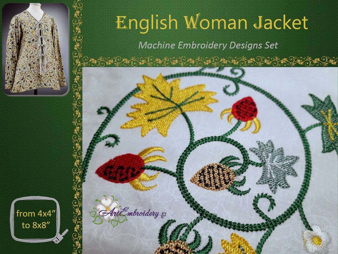 English Woman Jacket - Machine Embroidery Historical 17th Century ...
