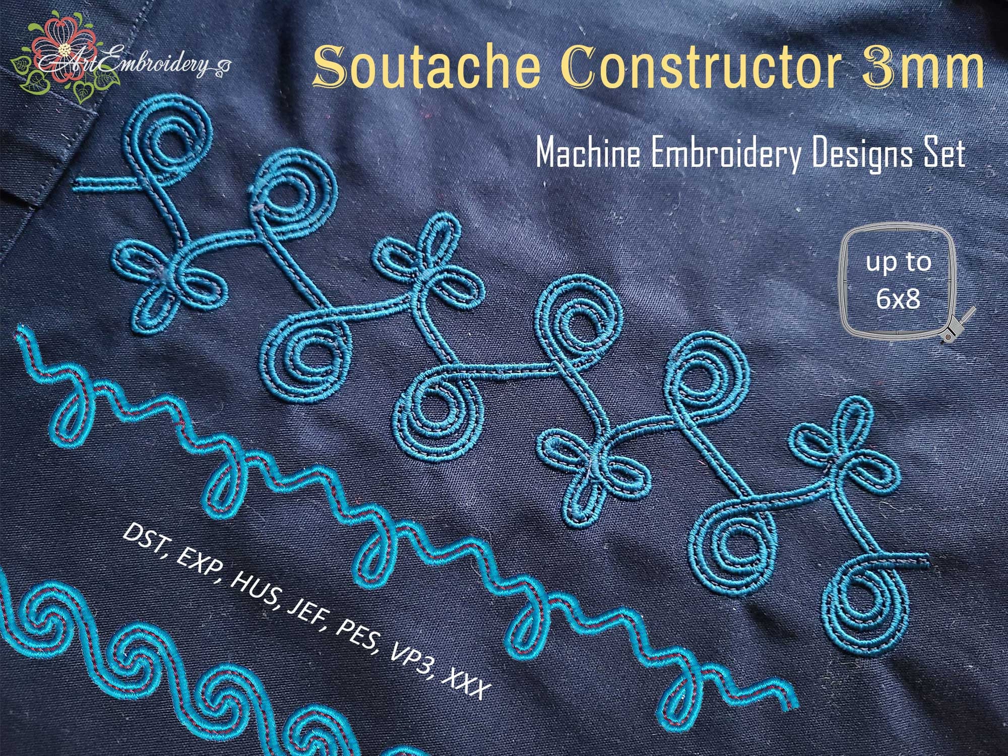 Soutache Embroidery Designs: 3mm Braid Motifs, Borders (4x4 to 6x8 Hoop ...
